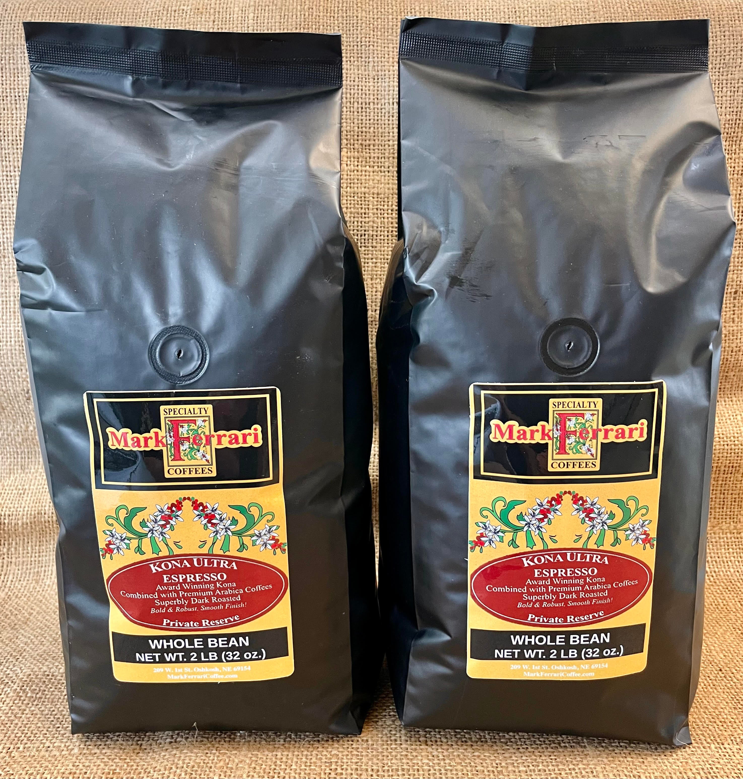 TWIN PACK - KONA ULTRA ESPRESSO 2LB WHOLE BEAN | Mark Ferrari Coffees